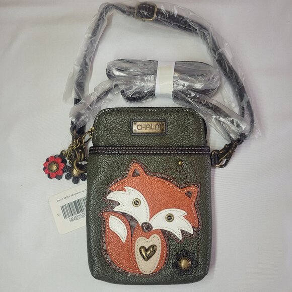 Chala | Bags | Chala Phone Crossbody With Fox In Dark Olive Pebbled ...